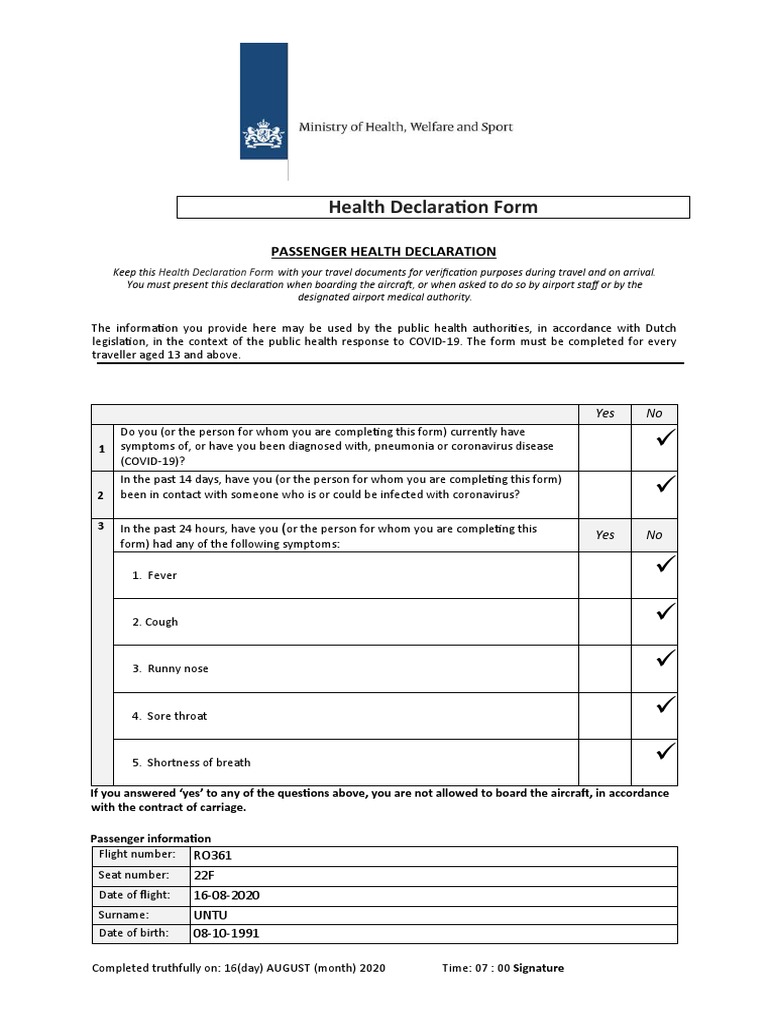 Traveller Public Health Declaration | PDF | Respiratory Diseases ...