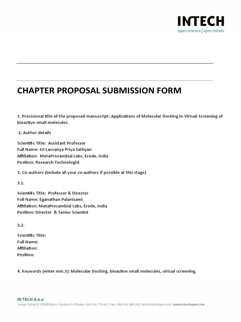 Chapter Proposal Submission Form | PDF | Docking (Molecular) | Drug Design