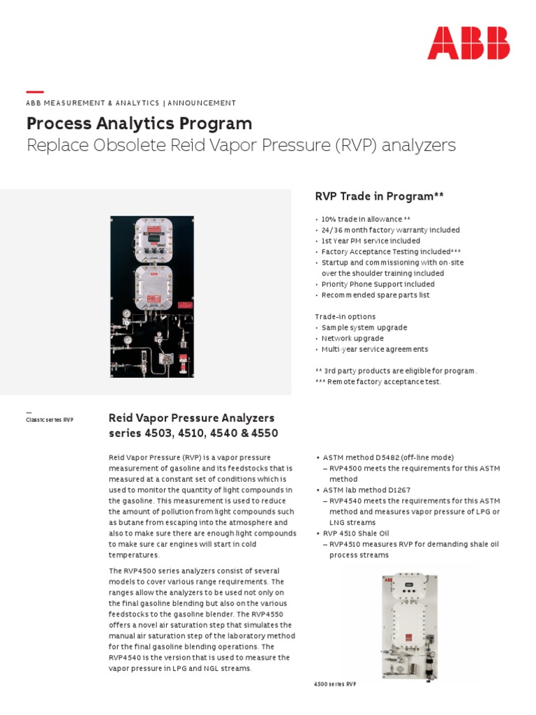 Process Analytics Program: Replace Obsolete Reid Vapor Pressure (RVP ...