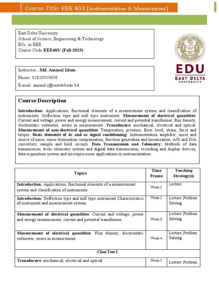 AI - EEE - 403 - Instrumentation and Measurement - 5DEEE | PDF ...