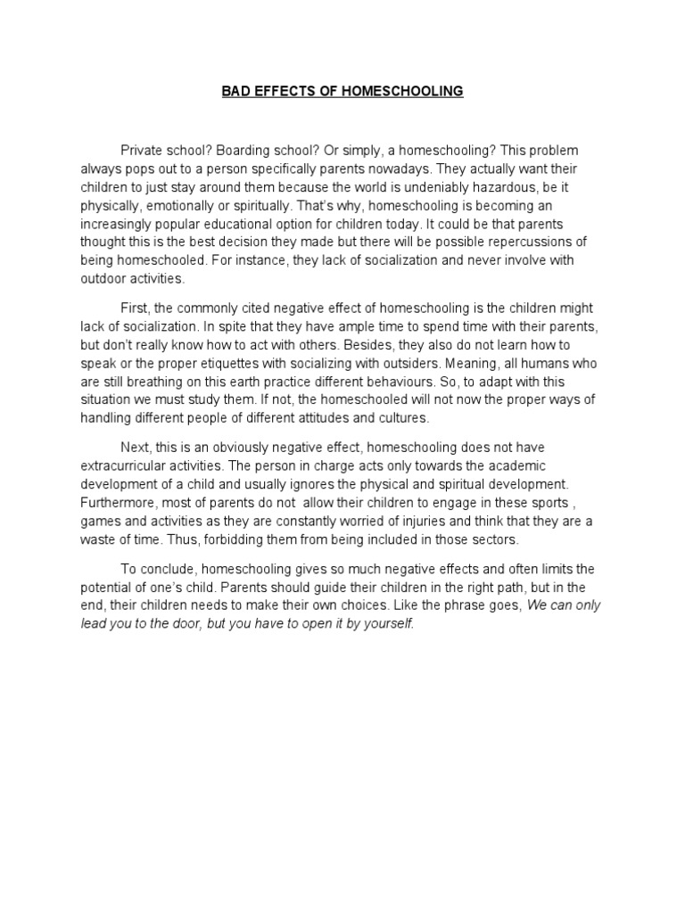 Negative Impacts of Homeschooling | PDF
