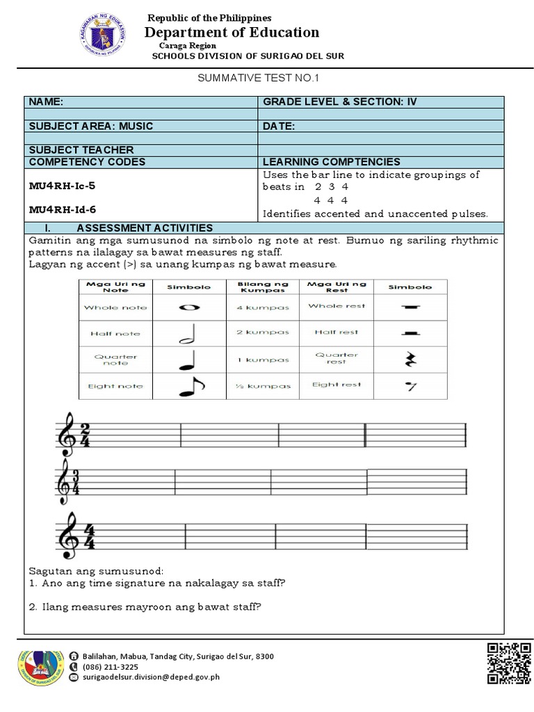 Authentic Summative Test Music | PDF