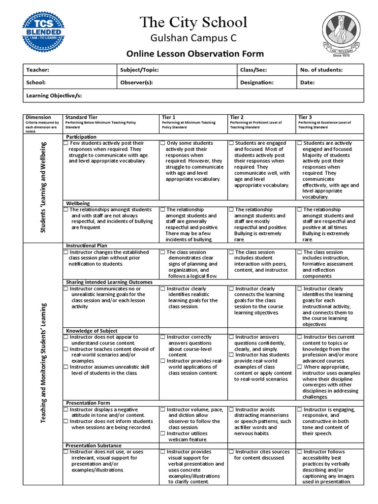 Online Lesson Observation Form Template | PDF | Teachers | Learning