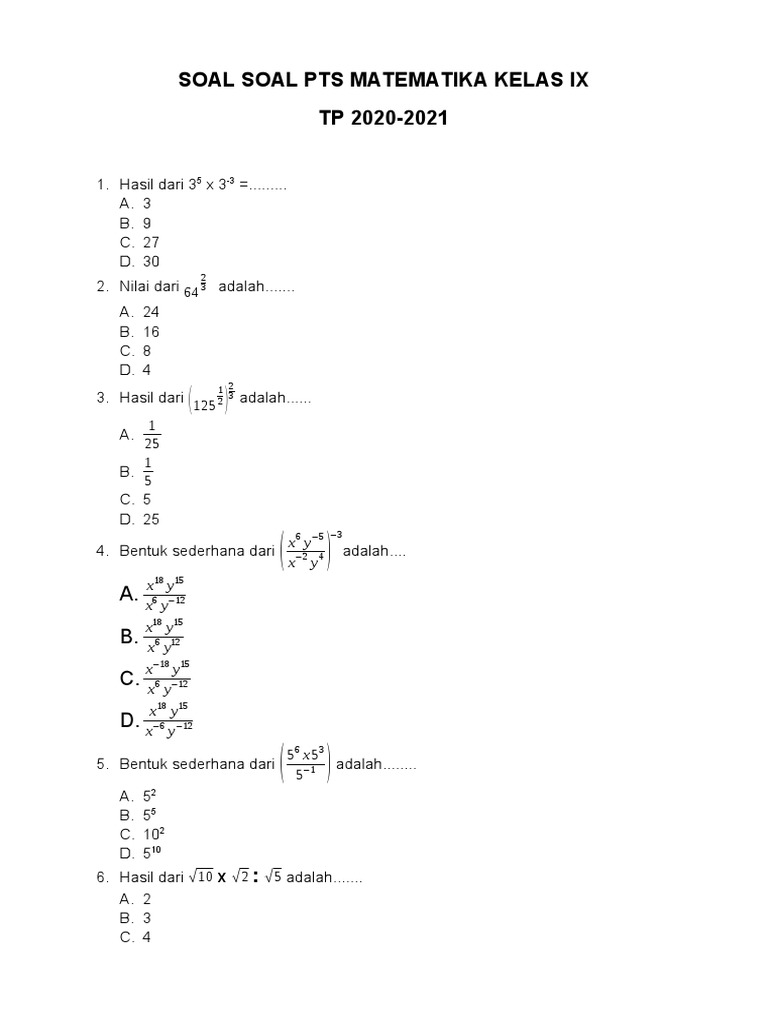Soal PTS Matematika Kelas IX 2020-2021 | PDF | Metode & Bahan Ajar