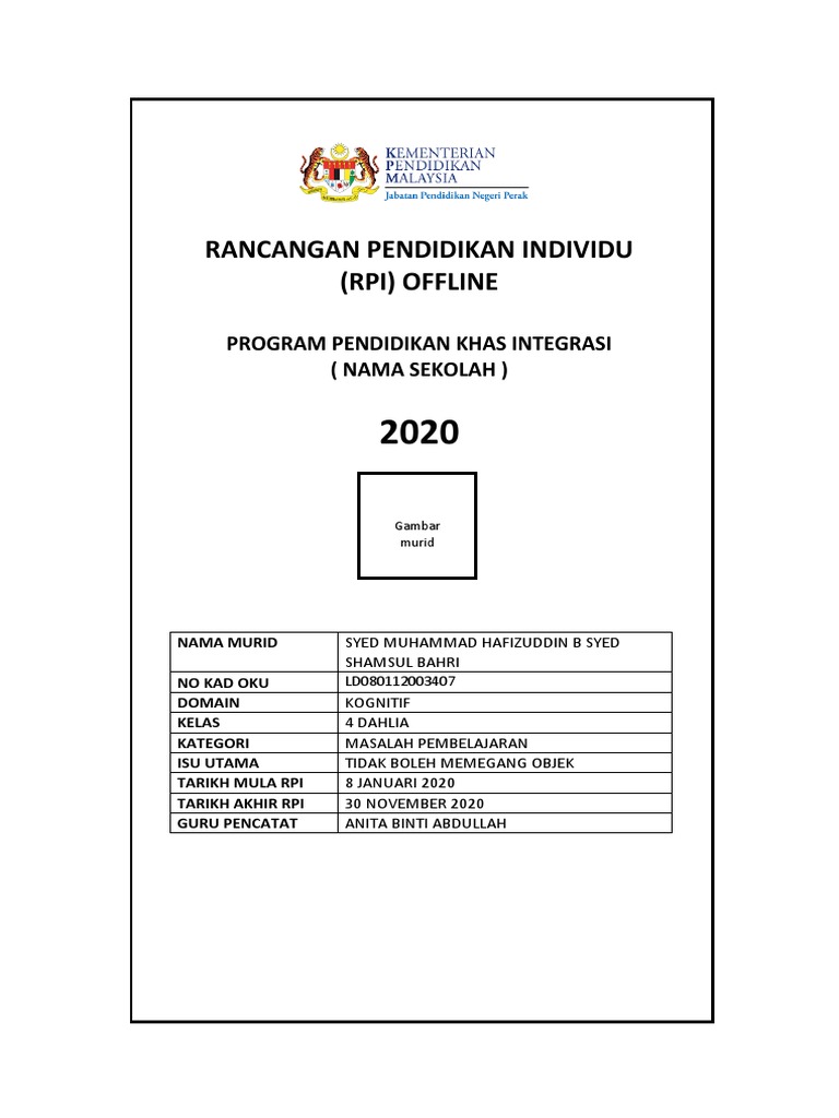 Rancangan Pendidikan Individu (Rpi) Offline: Program Pendidikan Khas ...