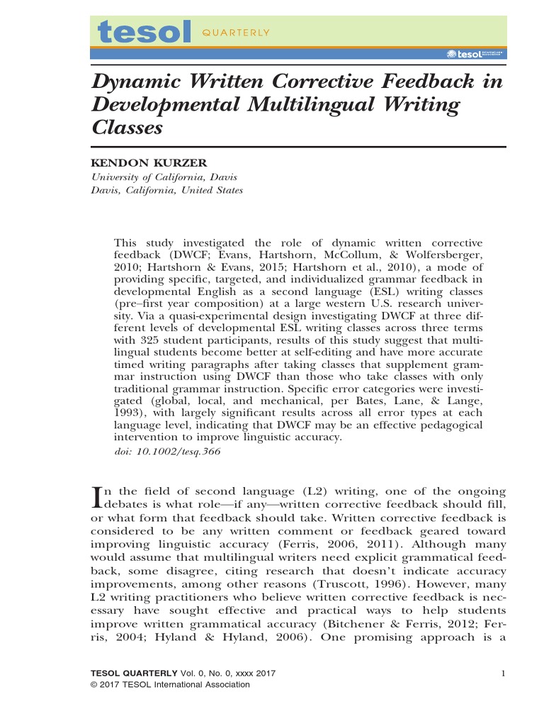 Dynamic Written Corrective Feedback in | PDF | Second Language ...