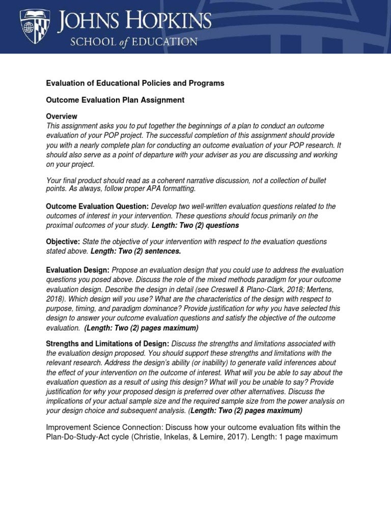 Evaluation of Educational Policies and Programs Outcome Evaluation Plan ...