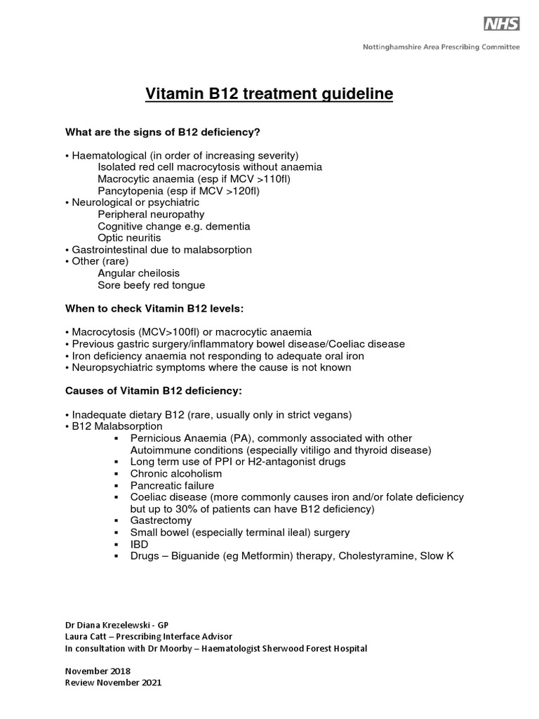 Vitamin B12 Treatment Guideline: What Are The Signs of B12 Deficiency ...