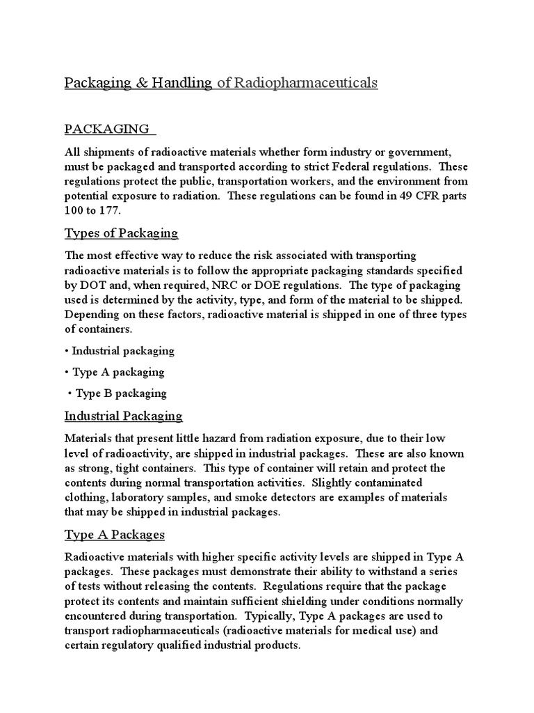 Packing and Handling of Radiopharmaceuticals | PDF | Radioactive ...