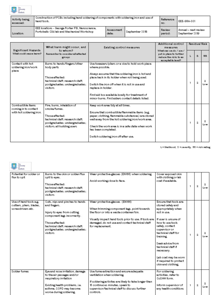 Soldering Risk Assessment 2018 PDF | PDF | Soldering | Risk
