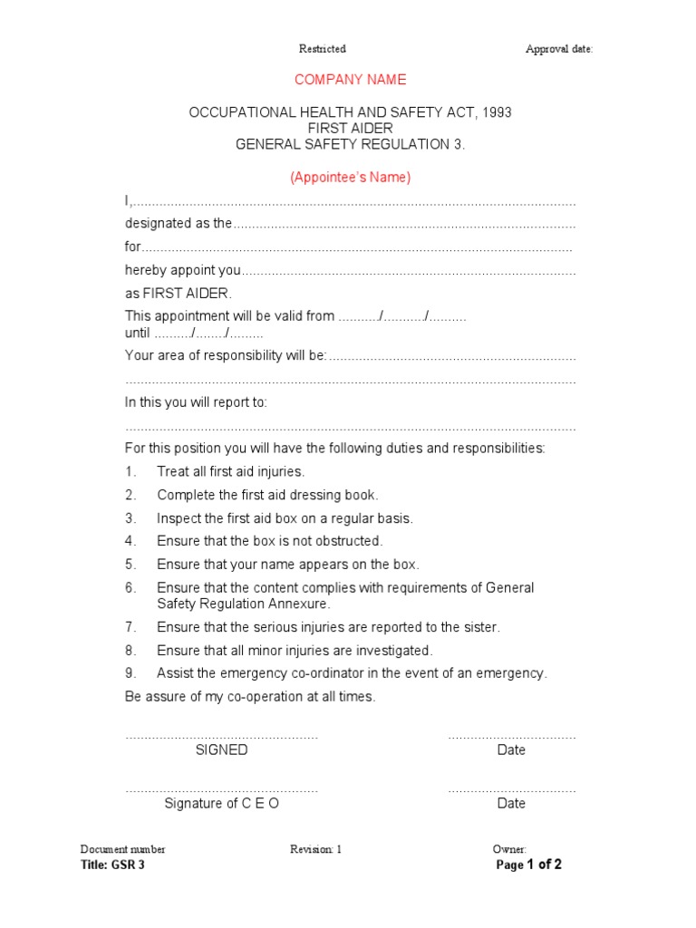 First Aid Appointment | PDF | First Aid | Prevention