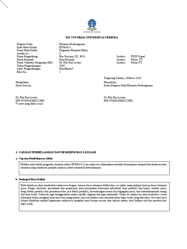 KIT Pengantar Ekonomi Mikro-Mas Rasmini | PDF | Pengelolaan Keuangan & Uang