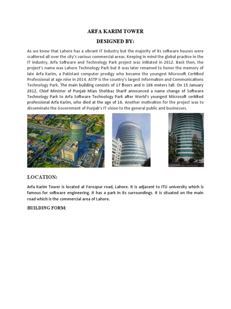 Arfa Karim Tower Designed By:: Location | PDF