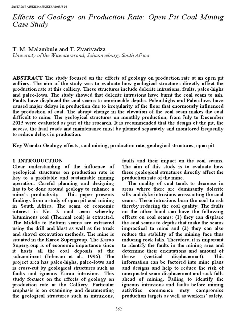 Effects of Geology On Production Rate: Open Pit Coal Mining Case Study ...