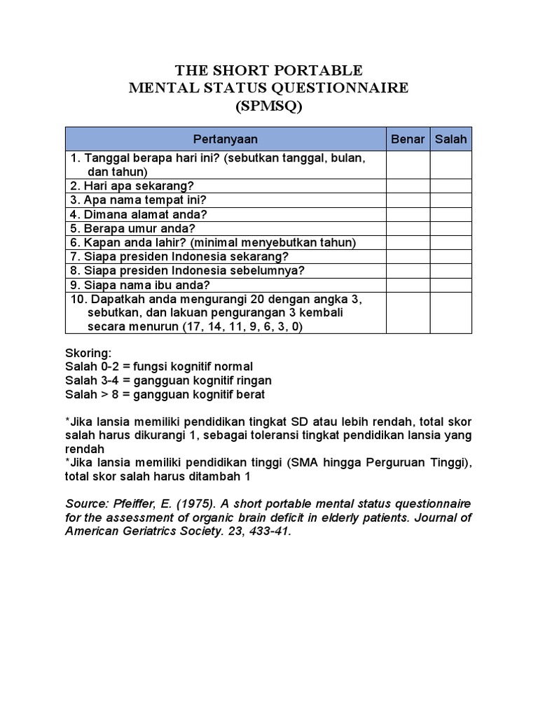 The Short Portable Mental Status Questionaire | PDF