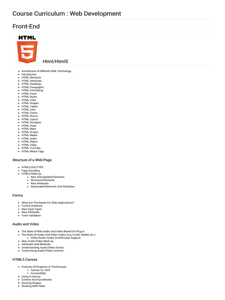 Course Curriculum: Web Development Course Curriculum: Web Development Front-End Front-End | PDF ...