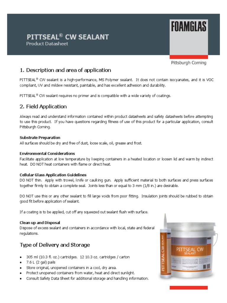 Pittseal CW Sealant: 1. Description and Area of Application | PDF ...