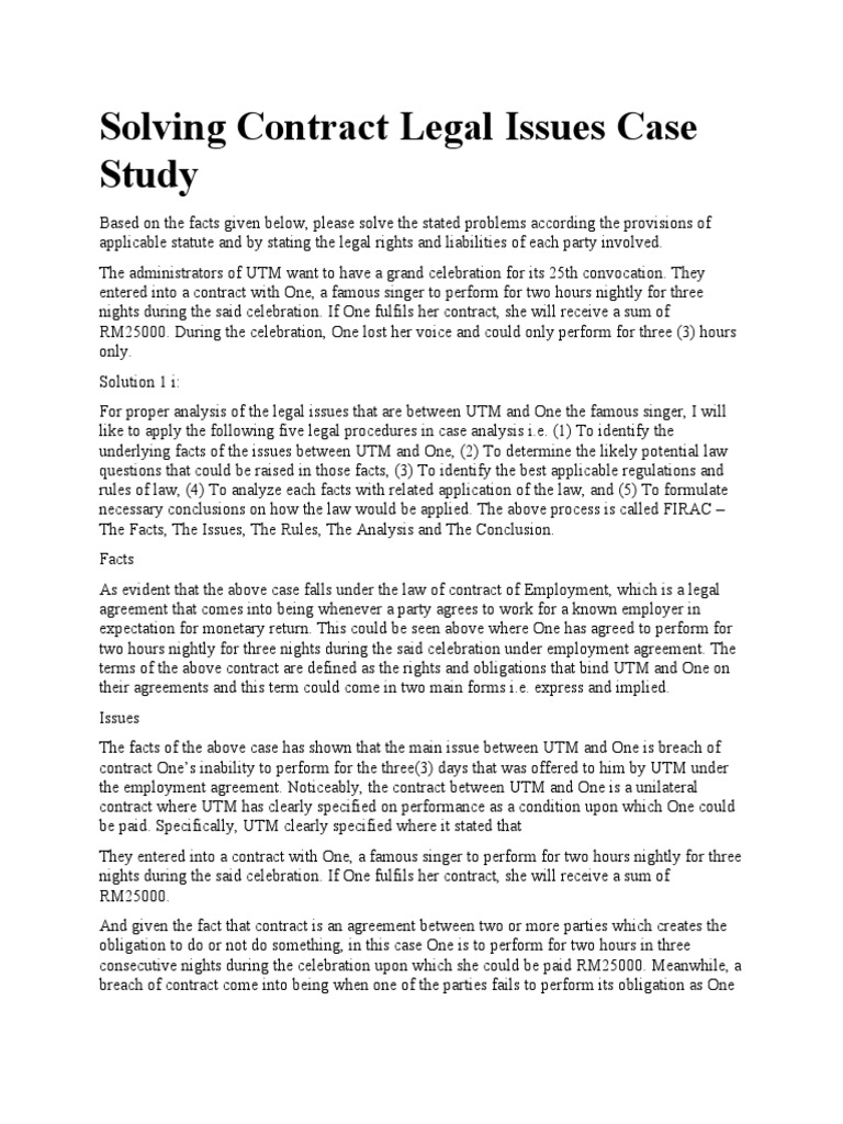 Solving Contract Legal Issues Case Study | PDF | Offer And Acceptance ...