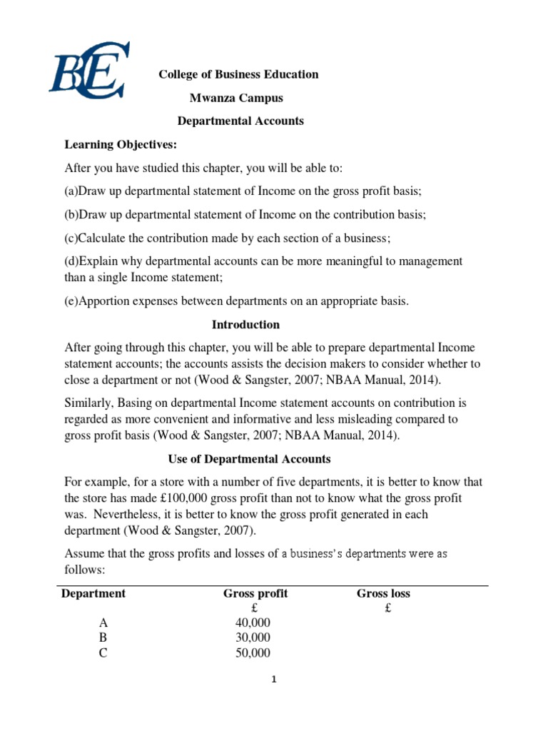 Departmental Accounts PDF | PDF | Income Statement | Expense