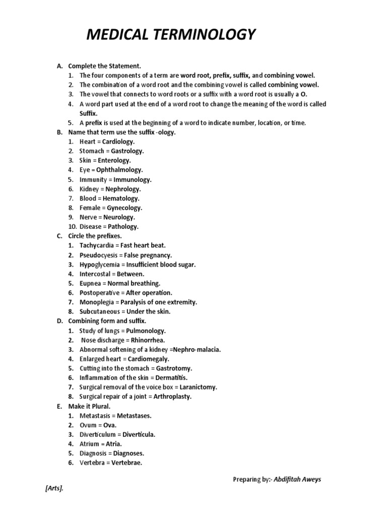 Medical Terminology: (Arts) | PDF | Surgery | Patient