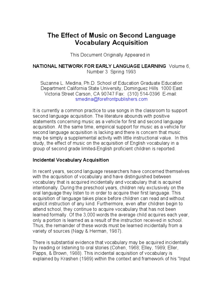 The Effect of Music On Second Language Vocabulary Acquisition | PDF ...