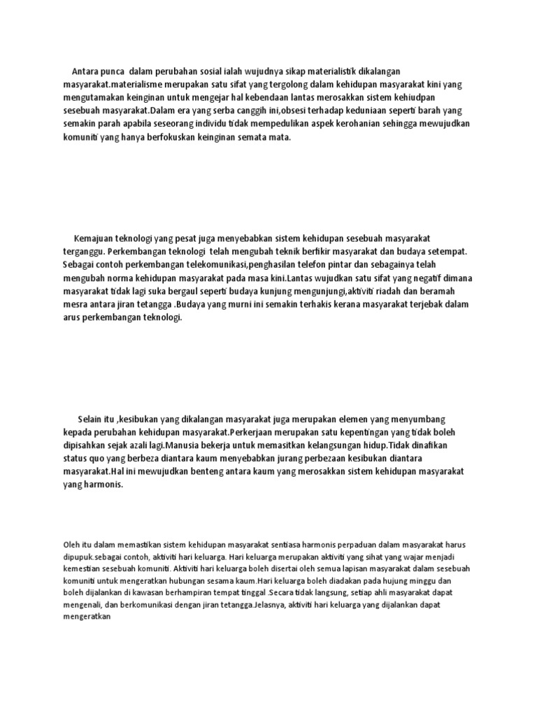 Antara Punca Dalam Perubahan Sosial Ialah Wujudnya Sikap Materialistik ...