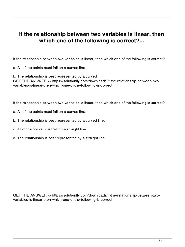 If The Relationship Between Two Variables Is Linear Then Which One of ...