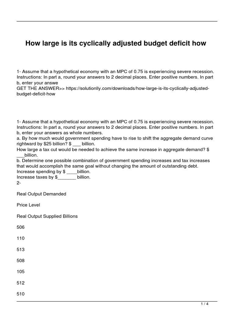 How Large Is Its Cyclically Adjusted Budget Deficit How | PDF | Fiscal ...