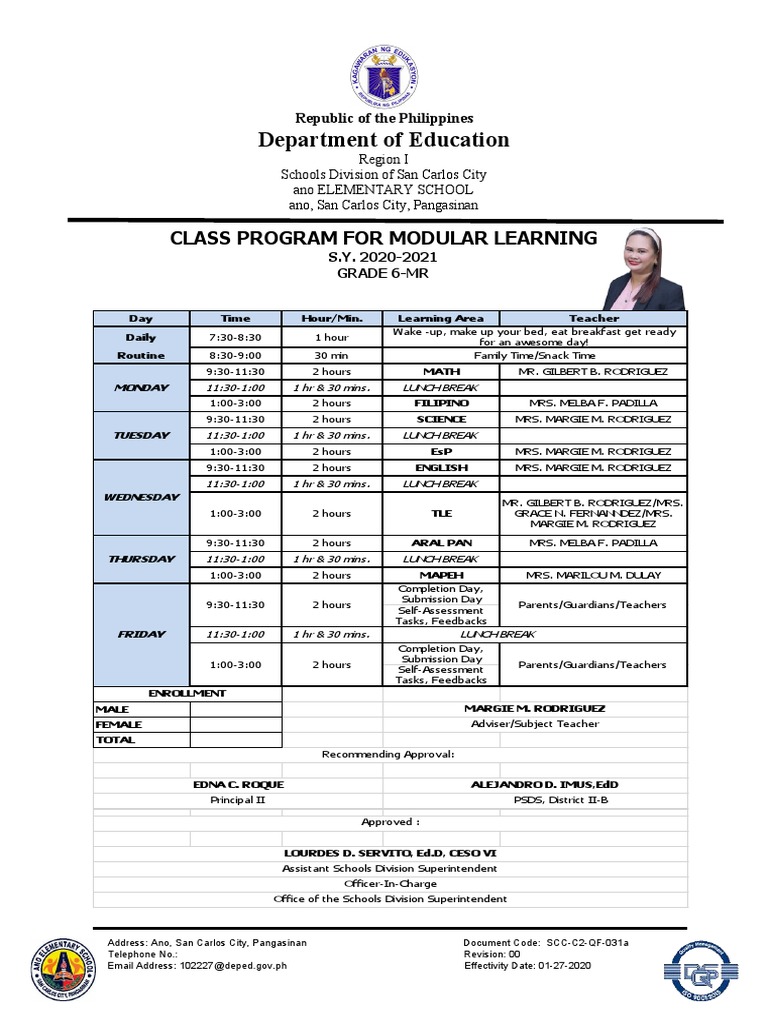 Department of Education: Class Program For Modular Learning | PDF ...