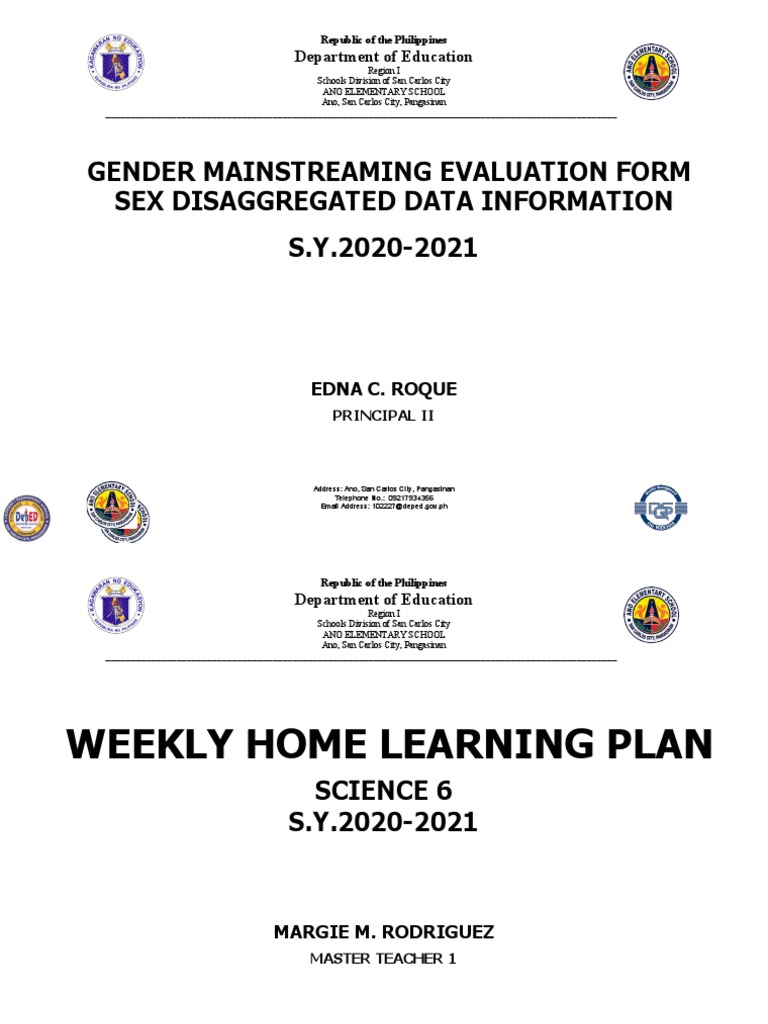 Gender Mainstreaming Evaluation Form S.Y.2020-2021 Sex Disaggregated ...