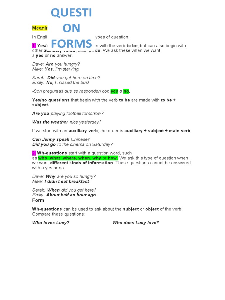 Question Types | PDF | Question | Semantics