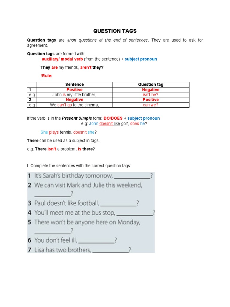 Question Tags: Auxiliary/ Modal Verb Are Aren't !rule: Positive ...