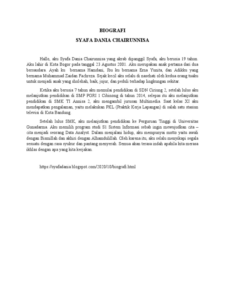 Biografi Syafa Dania Chairunnisa | PDF