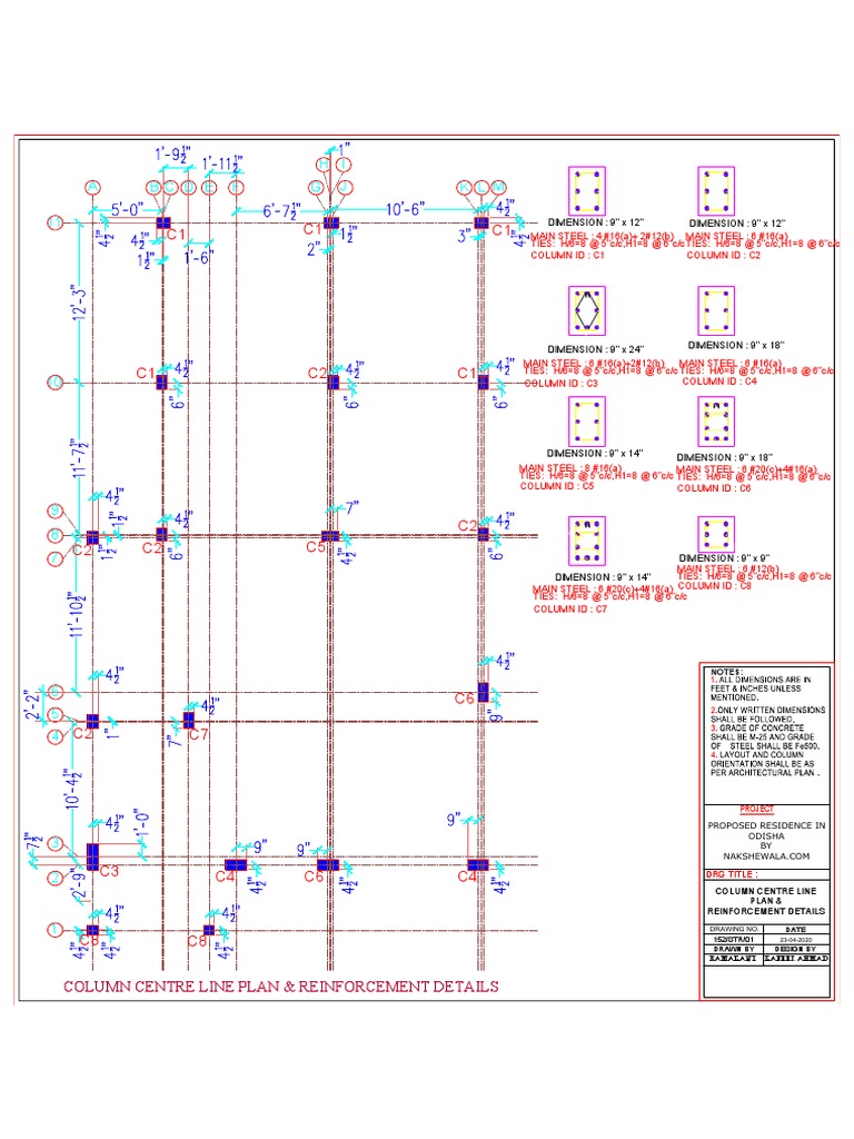 A DE F BC G J HI K M L 11: Column Centre Line Plan & Reinforcement ...