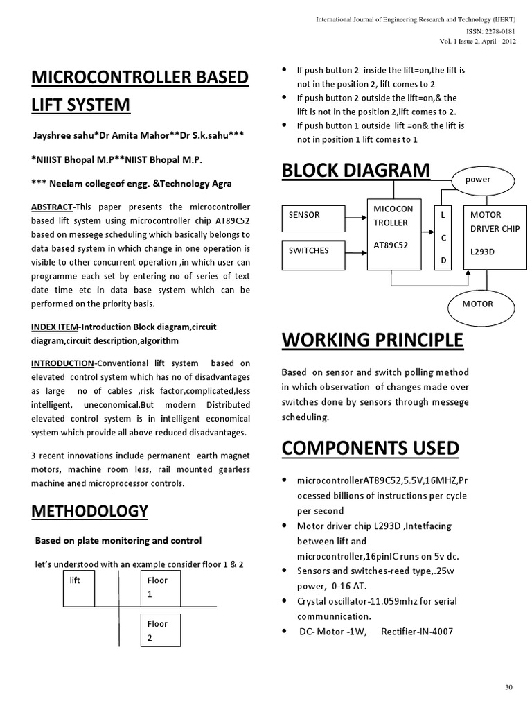 Microcontroller Based Lift System IJERTV1IS1010 PDF | PDF | Elevator ... Microcontroller Based Lift System IJERTV1IS1010 PDF | PDF | Elevator ...