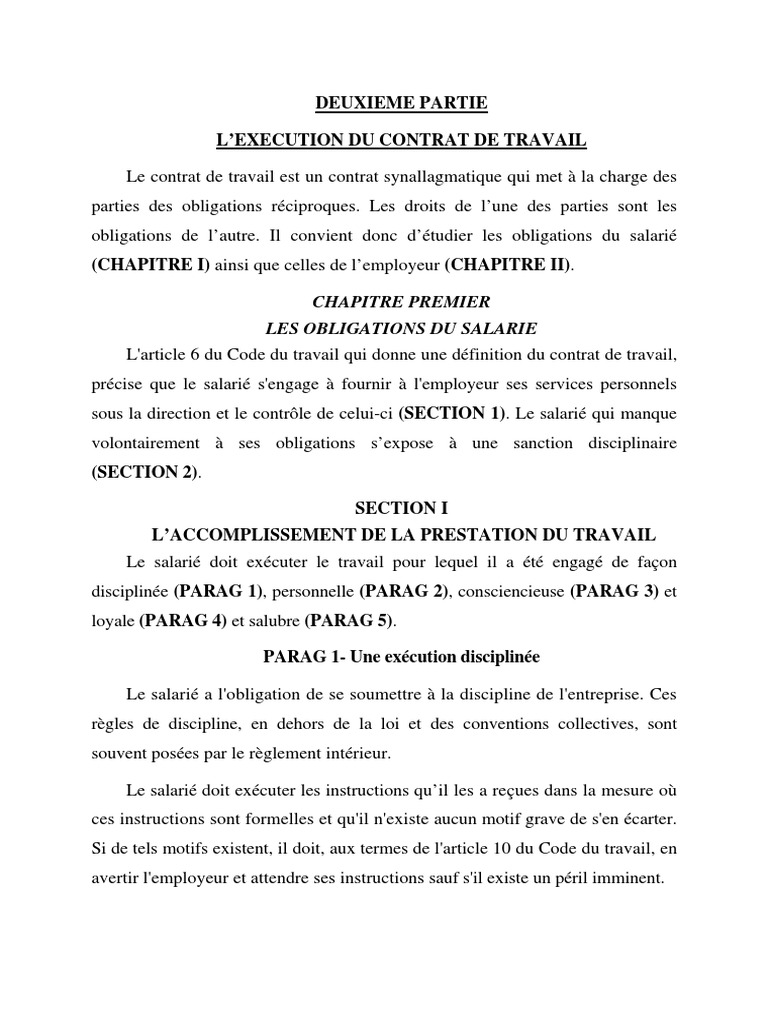 Chap-3-L Execution Du Contrat de Travail | PDF | Statuts | Sécurité