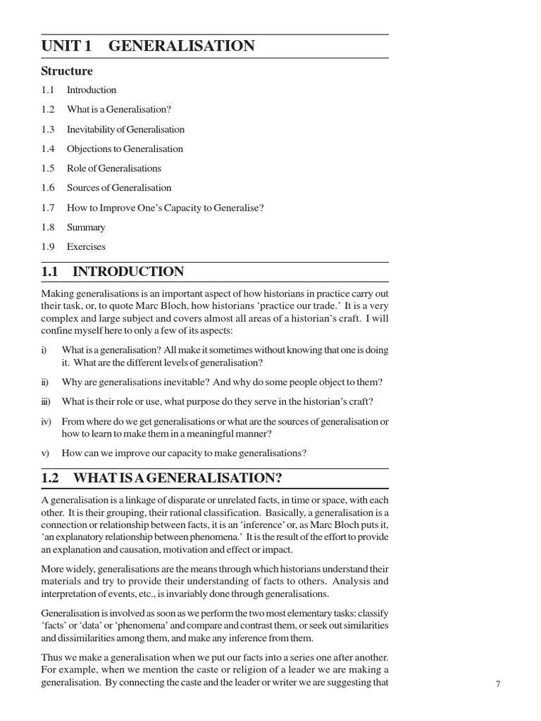 Generalisation in History | PDF | Historian | Historiography