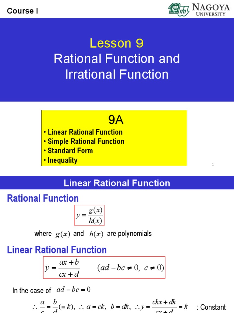 Rational Function and Irrational Function: Lesson | PDF | Asymptote ...