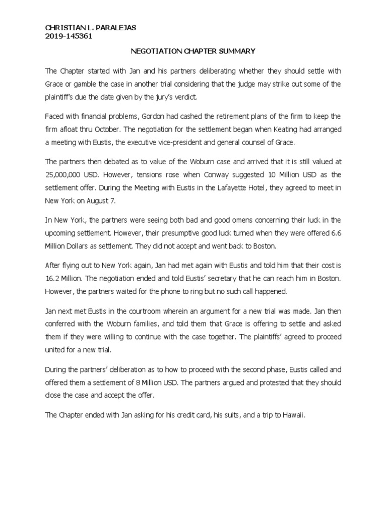 Negotiation Chapter Summary | PDF