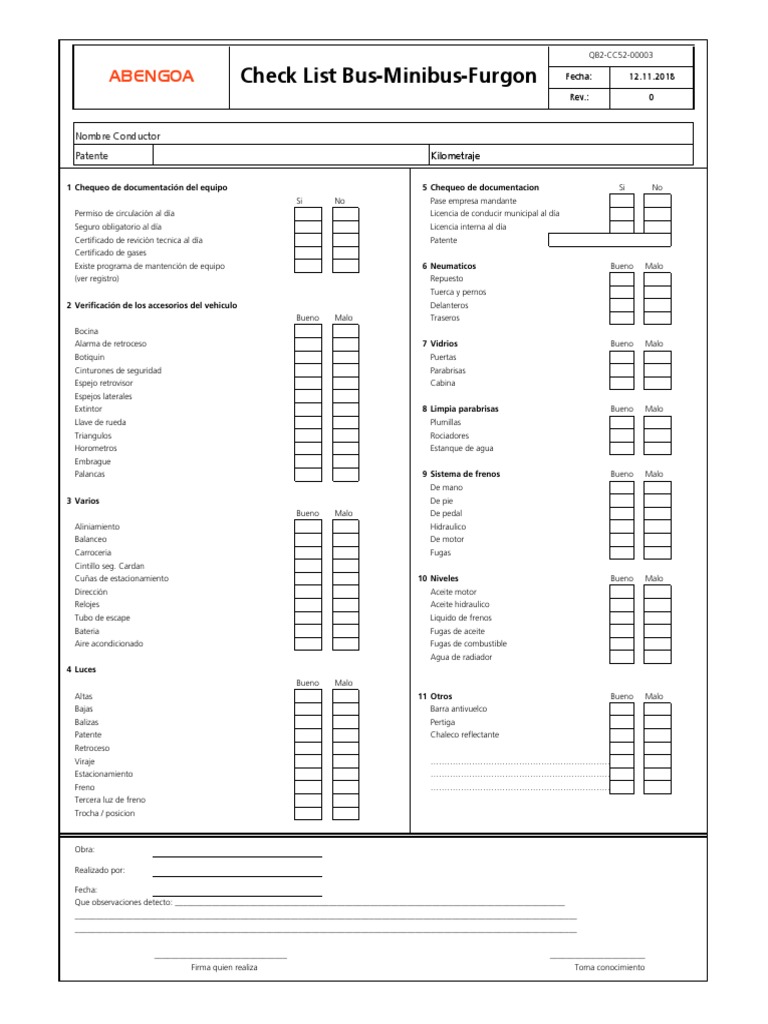 QB2-CC52-00003 Check List Bus-Minibus-Furgon | PDF | Vehículos ...
