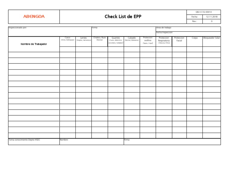 QB2-CC52-00014 Check List EPP 2 | PDF