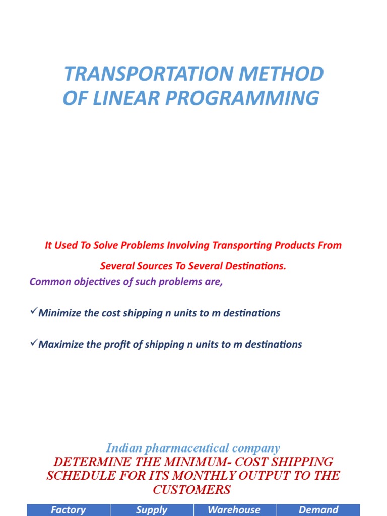 Transportation Method of Linear Programming | PDF