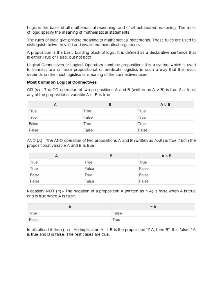 An Introduction to Logic: Propositions, Logical Connectives, and the Rules of Implication | PDF ...