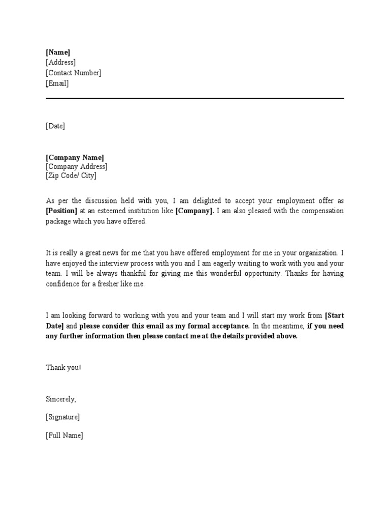 Sample Job Offer Acceptance Email | PDF