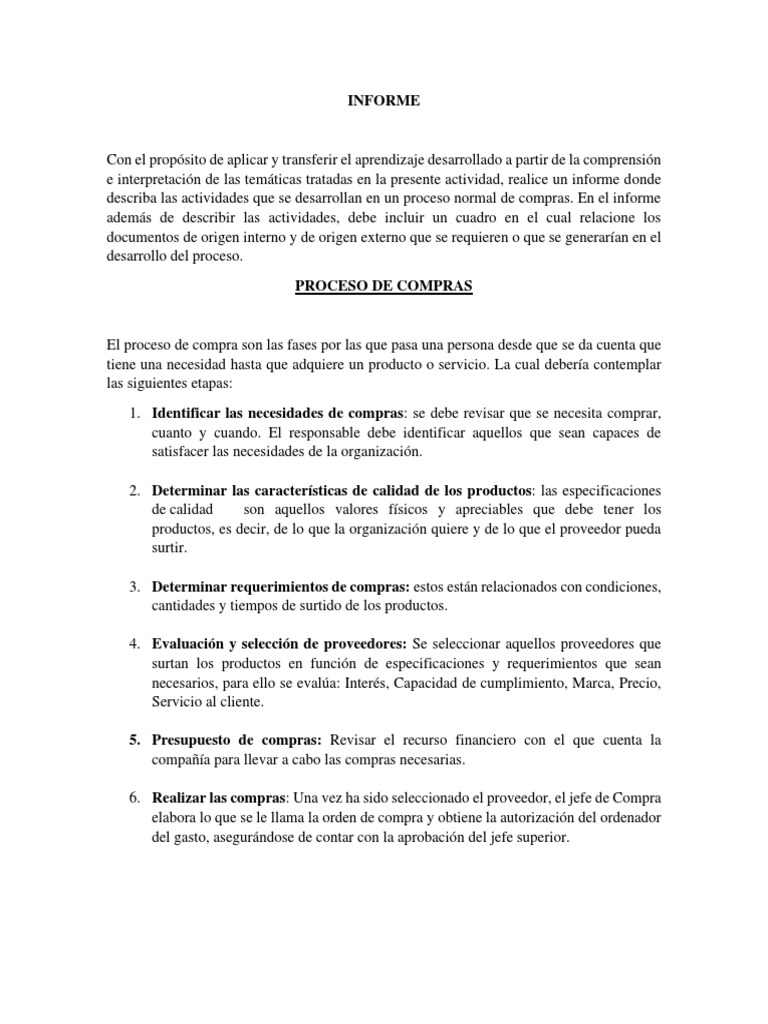 Informe Proceso de Compras PDF | PDF | Calidad (comercial) | Economias