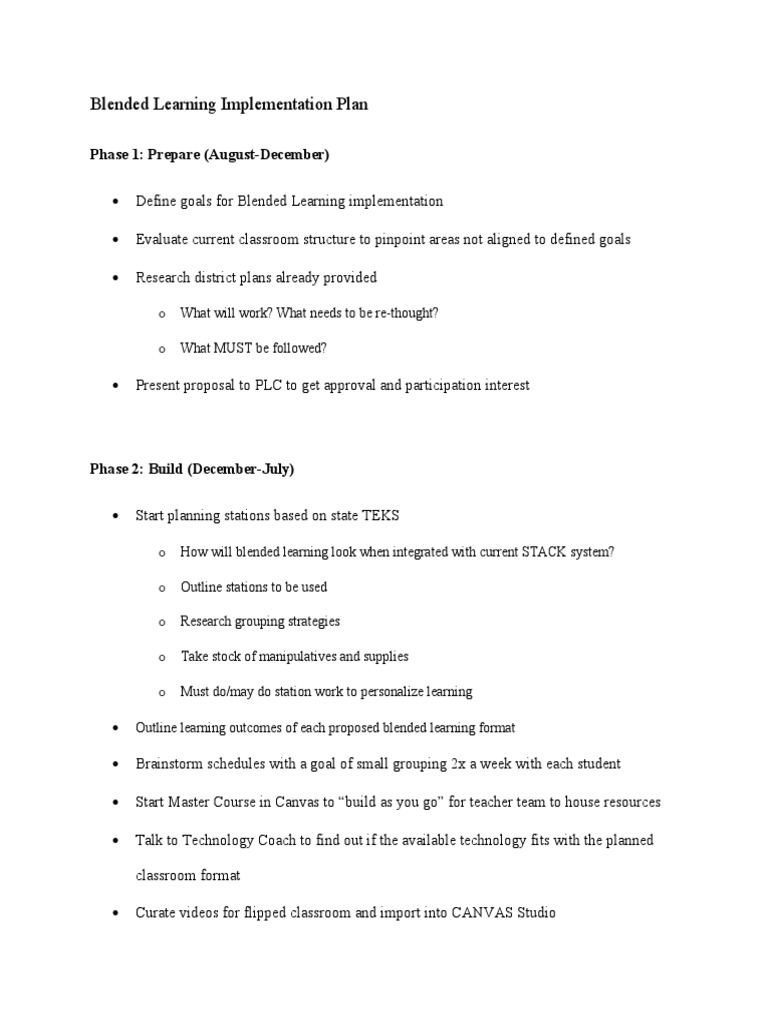 Blended Learning Implementation Plan Pdf Classroom Learning