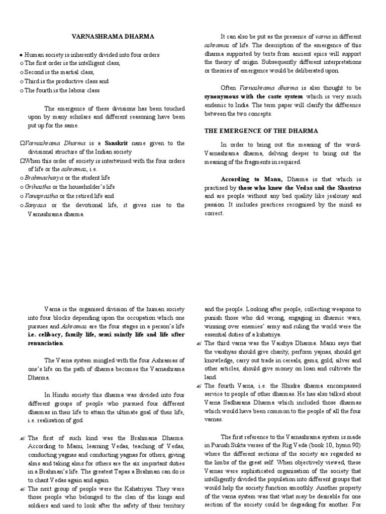 VARNASHRAMA DHARMA (Edited) | PDF | Dharma | Hindu Philosophy
