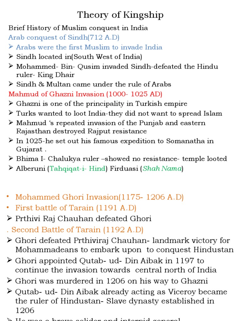 Theory of Kingship: Arab Conquest of Sindh (712 A.D) Arabs Were The ...