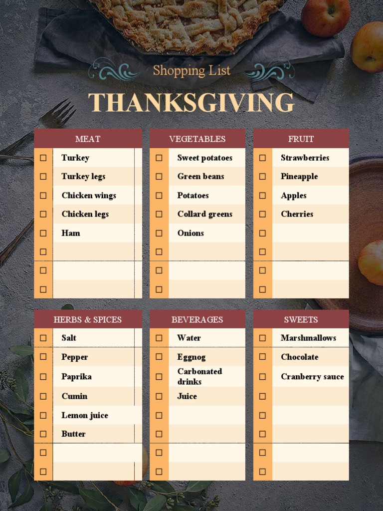 Thanksgiving: Shopping List | PDF