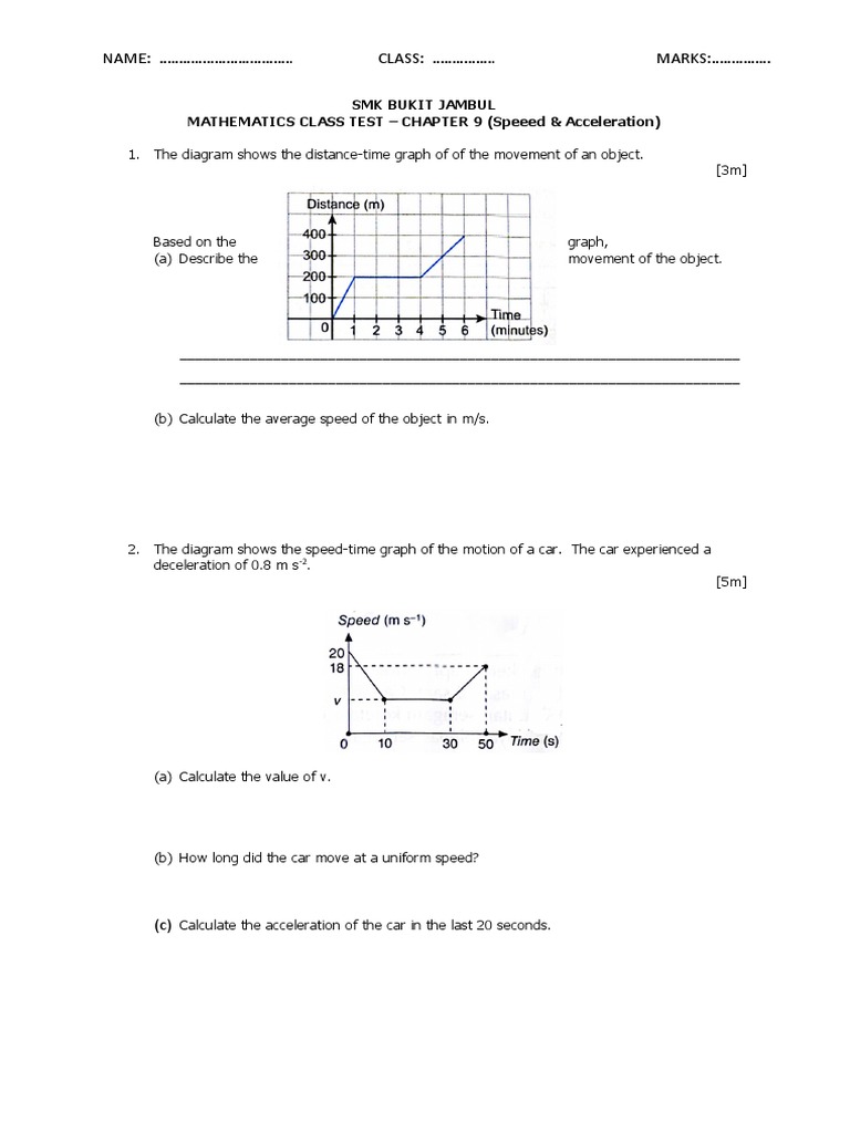 Quiz Speed and Acceleration | PDF
